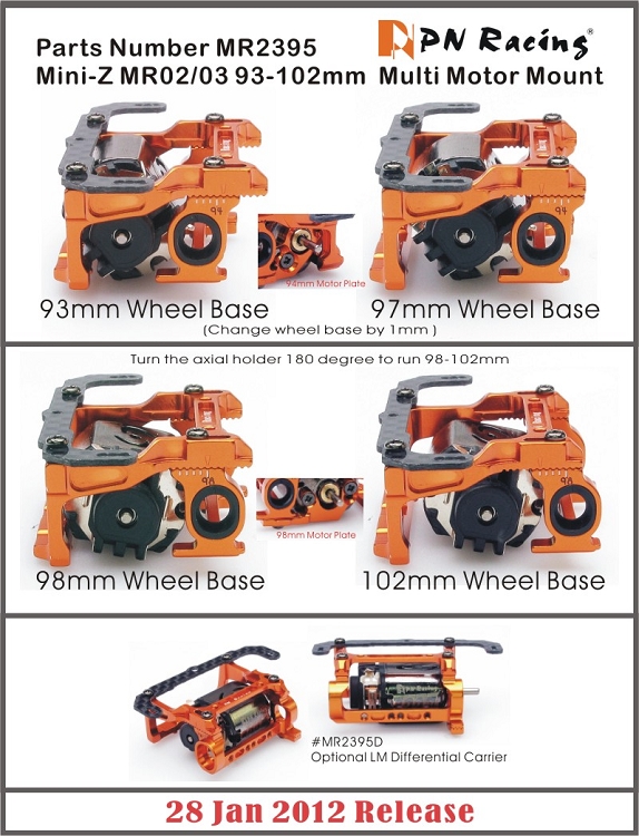 PN Racing Mini-Z MR02/03 93-102mm Multi Motor Mount (Orange) - Björnes